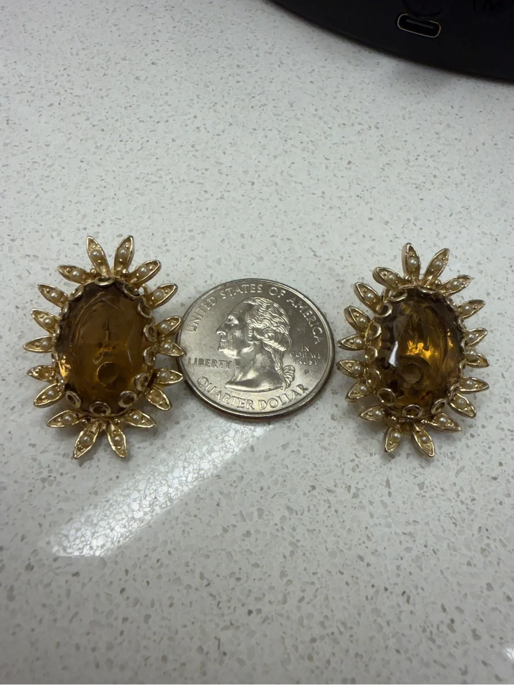 Jewelry | Gold Tone Sunflower And Amber Glass Clipon Earrings | Poshmark